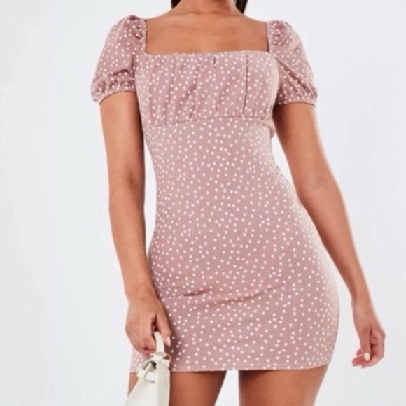 Missguided Dresses Ruched Bust Milkmaid Minidress Polka Pink Poshmark